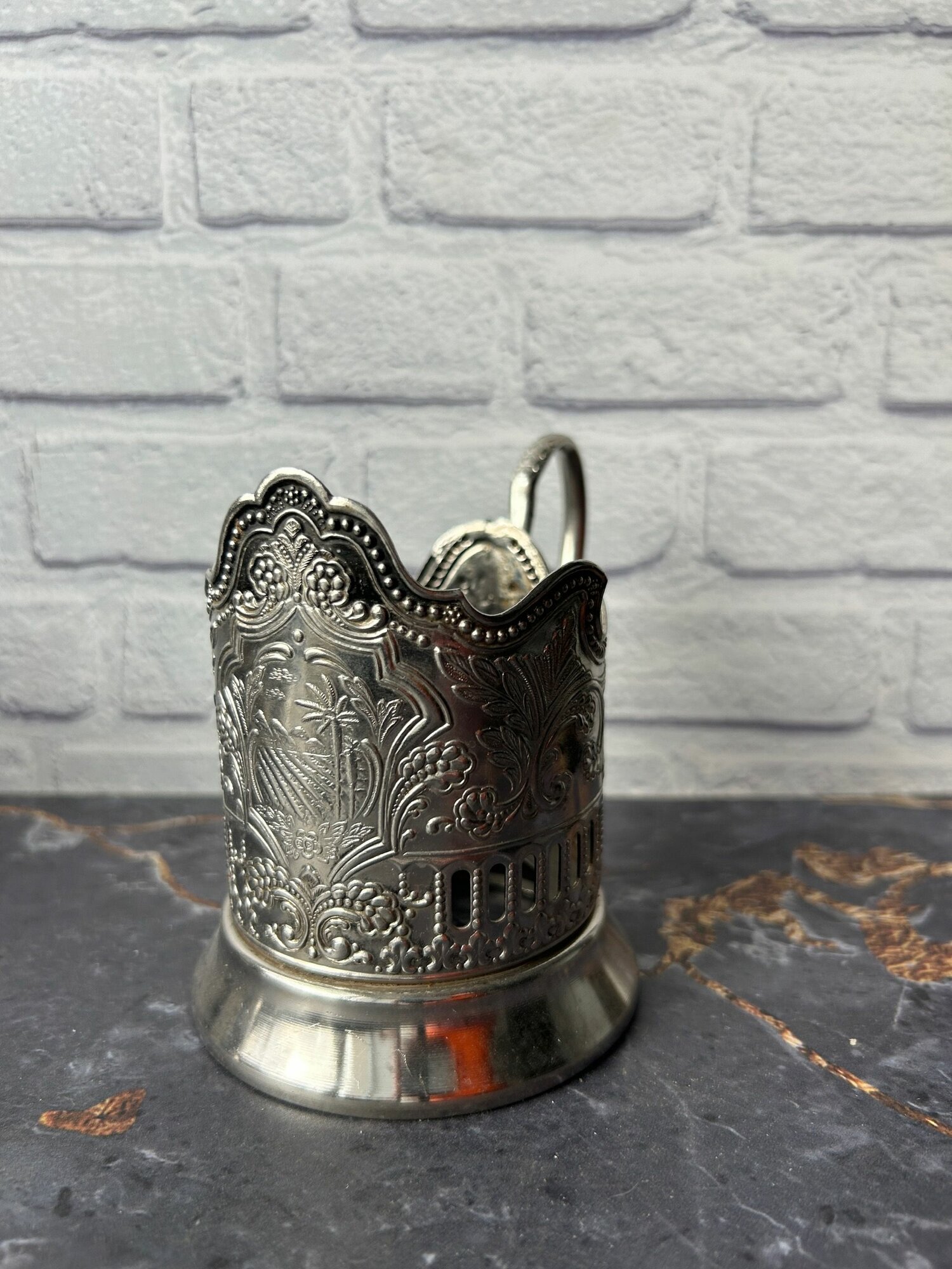 Подстаканник "Пальма", мельхиор, 70-е годы, винтаж СССР