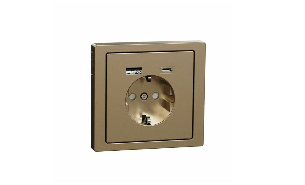 Schneider Electric MERTEN D-Life Шампань Розетка силовая 16 A с зарядкой USB A+C 3 A, MTN2367-6051, 1 шт.