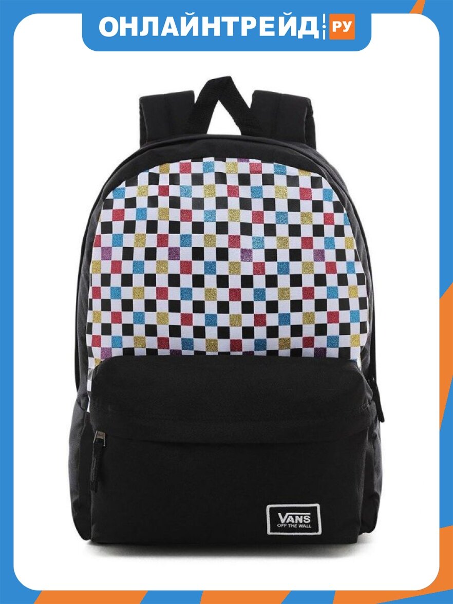 Рюкзак Vans WM GLITTER CHECK REALM Backpack 15L BLACK/MULTICOLOR (VN0A48HGUX91), цвет мультицвет, 22 л.