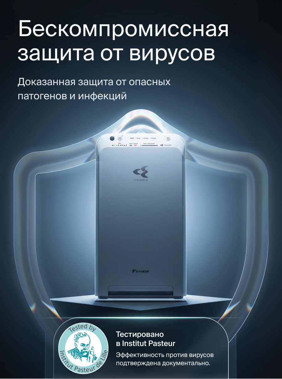 Инверторный воздухоочиститель Daikin MC55VB до 82 кв м, напольный/настольный, пульт ДУ, белый — фото 1