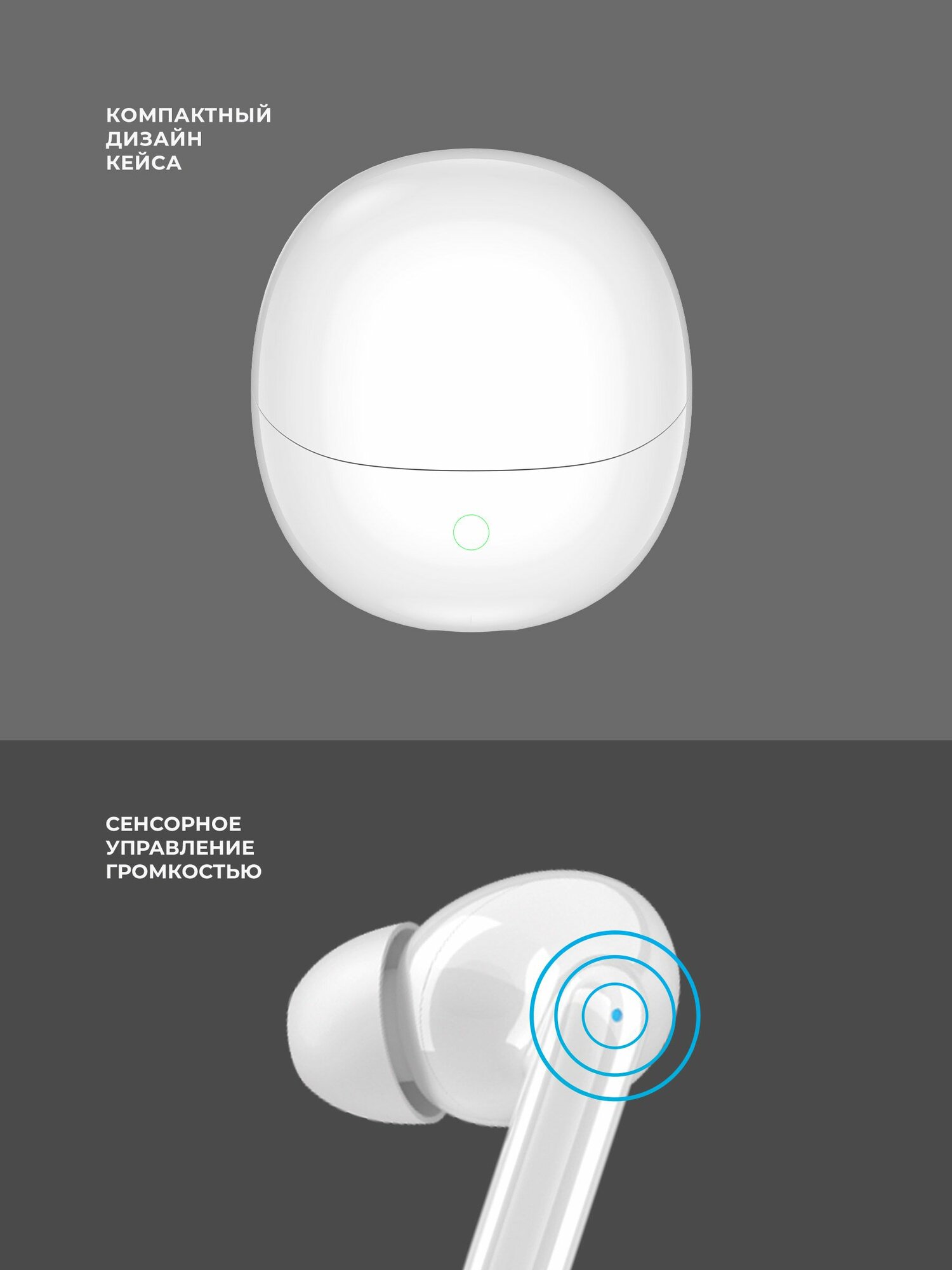Наушники беспроводные с микрофоном / Air Joy гарнитура bluetooth для телефона с сенсорным управлением и микрофоном, BT 5.3, зарядный кейс USB Type-C 250 mAh, белый, 44310-OZ / Без заводской упаковки