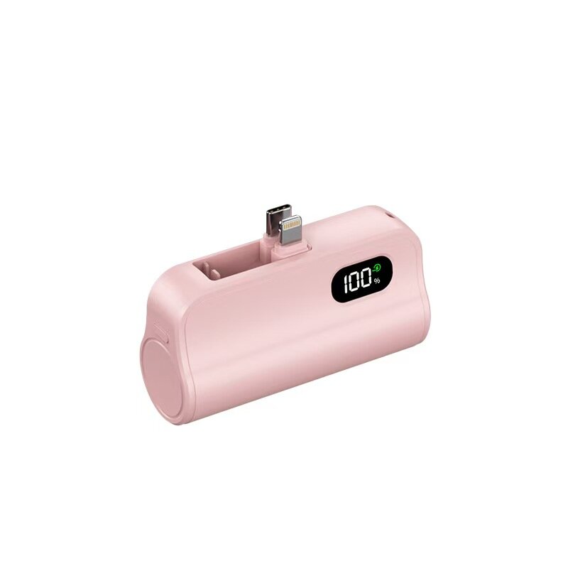 Мини 5000mAh капсула 2-в-1, большая емкость, цифровой дисплей, портативная быстрая зарядка (Цвет товара: розовый)