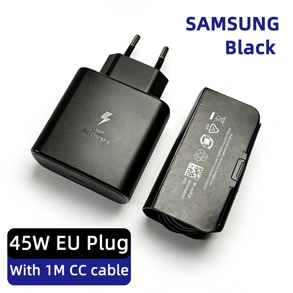 Оригинальное Зарядное Устройство Samsung PD 45W 60W С Кабелем Type-C И Вилкой EU Для 45w EU add 1M