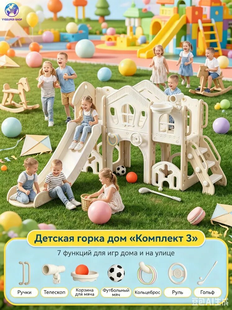 Детский игровой комплекс для улицы/дома: горка, качели, HDPE