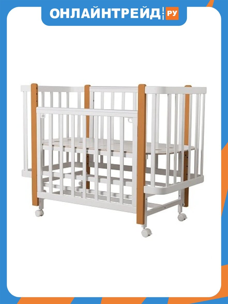 Кровать Indigo Bella продольный маятник+колеса белый-натуральный