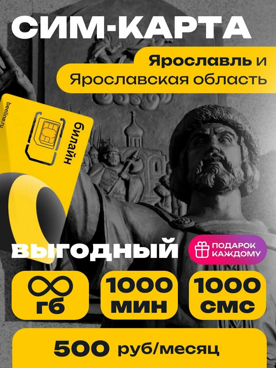Сим-карта Билайн тариф Выгодный Ярославская область Безлимитный интернет и 1000 минут за 500 руб.