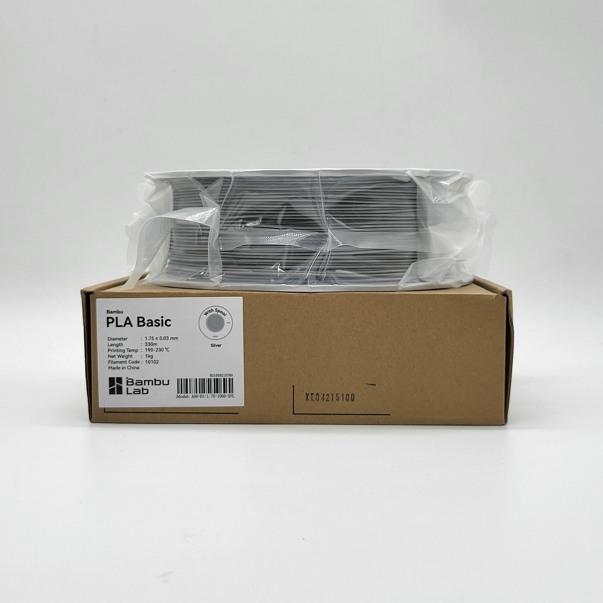 Пластик PLA Basic Silver для 3d принтера 1 кг, на катушке, Bambu Lab — фото 1
