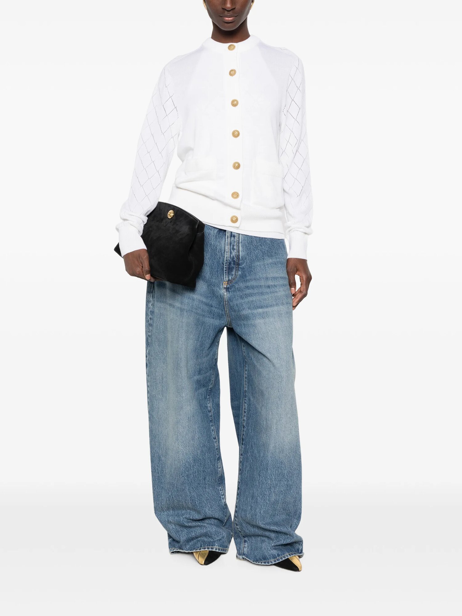 Кардиган BALMAIN Long-sleeves cardigan, размер 38, бежевый/белый — фото 1