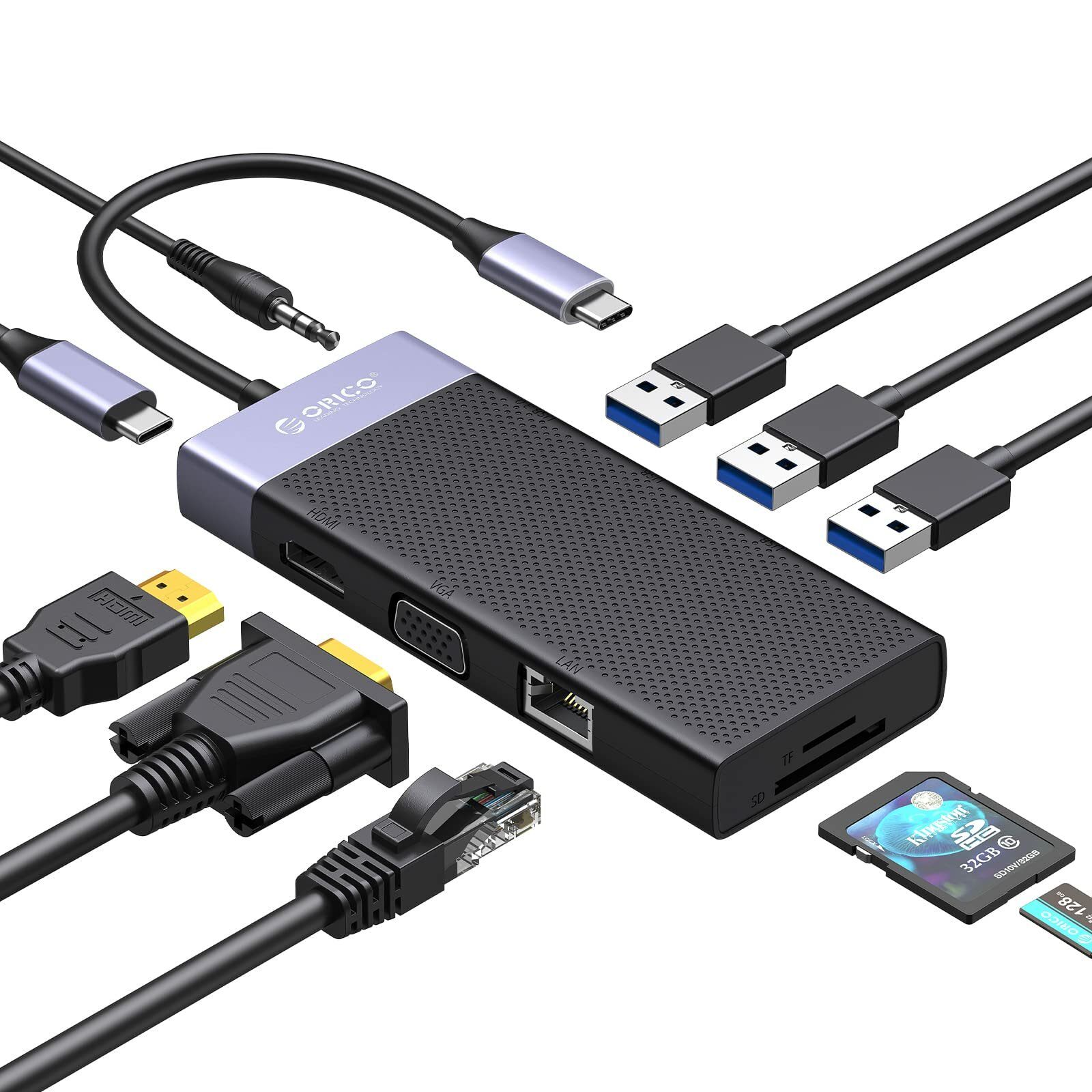 USB-разветвитель ORICO 10 в 1 черный (ORICO-MDK-10P-BK-BP)
