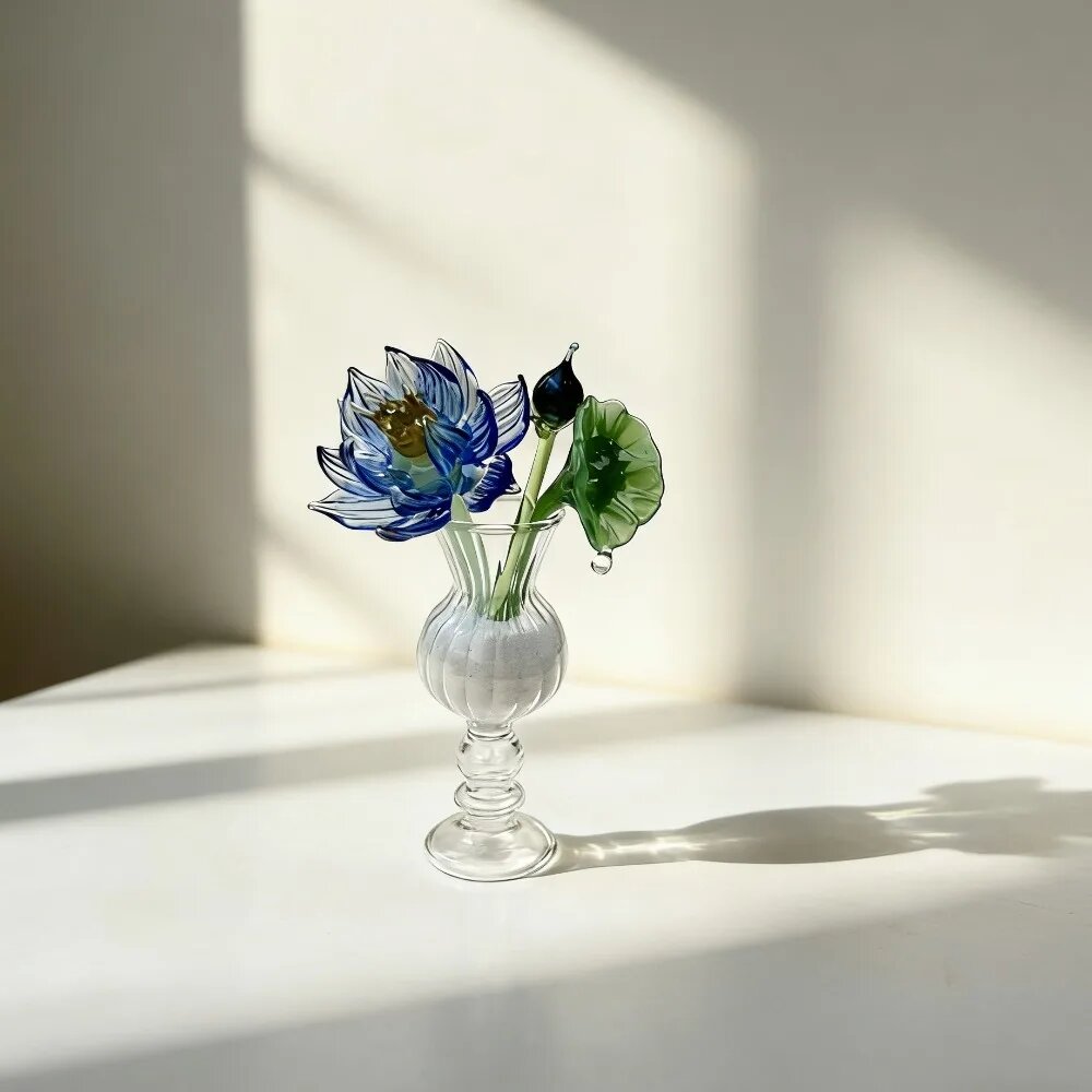Миниатюрные стеклянные цветы ручной работы Blue Lotus
