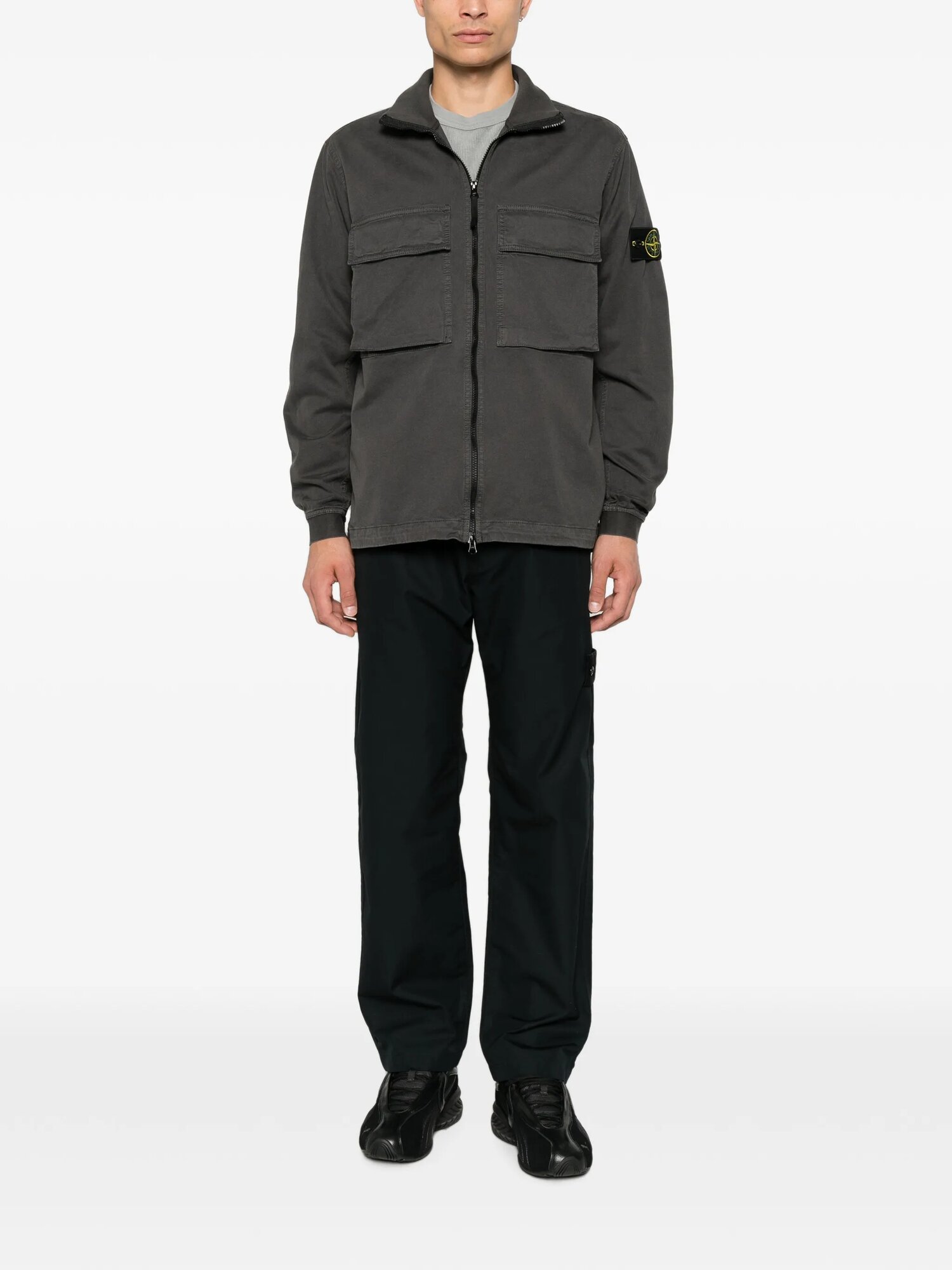 Куртка Stone Island Logo-patch zip-up shirt jacket, размер L — фото 1