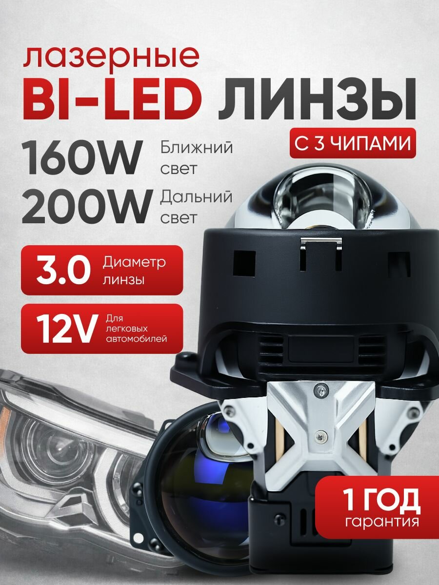 Би лед линзы в фары 3.0 bi led с лазером 12v светодиодные