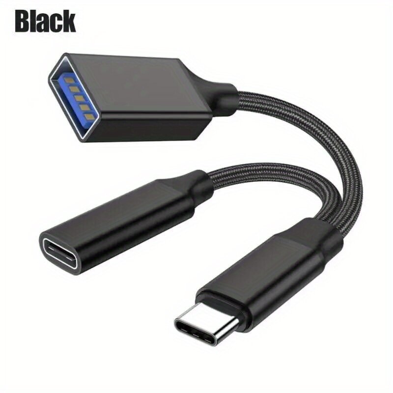 Кабель-адаптер OTG 2 в 1, USB 3.1, разветвитель USB-C (мама) на USB-A, с поддержкой PD 10W, черный