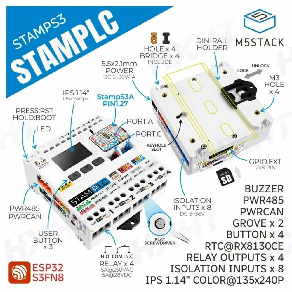 M5Stack StamPLC IoT Программируемый Логический Контроллер StampS3A Плата Разработчика