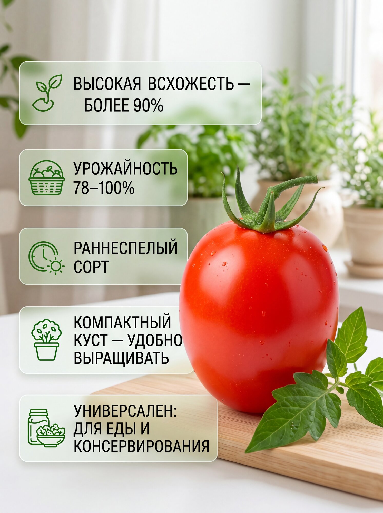 Томат перст Раннеспелый штамбовый сорт 45-55 см, сливовидные плотные плоды 60-70 г устойчив к фитофторе.
