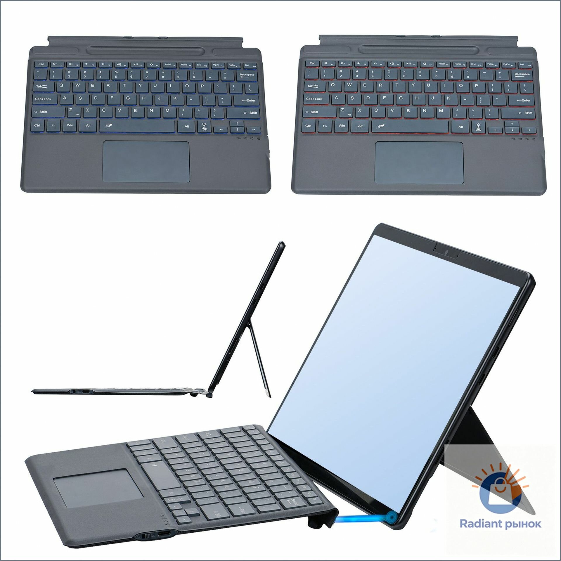 Беспроводная Bluetooth-клавиатура для Microsoft Surface Pro 8/9/10/11/X с подсветкой 7 цветов и сенсорной панелью