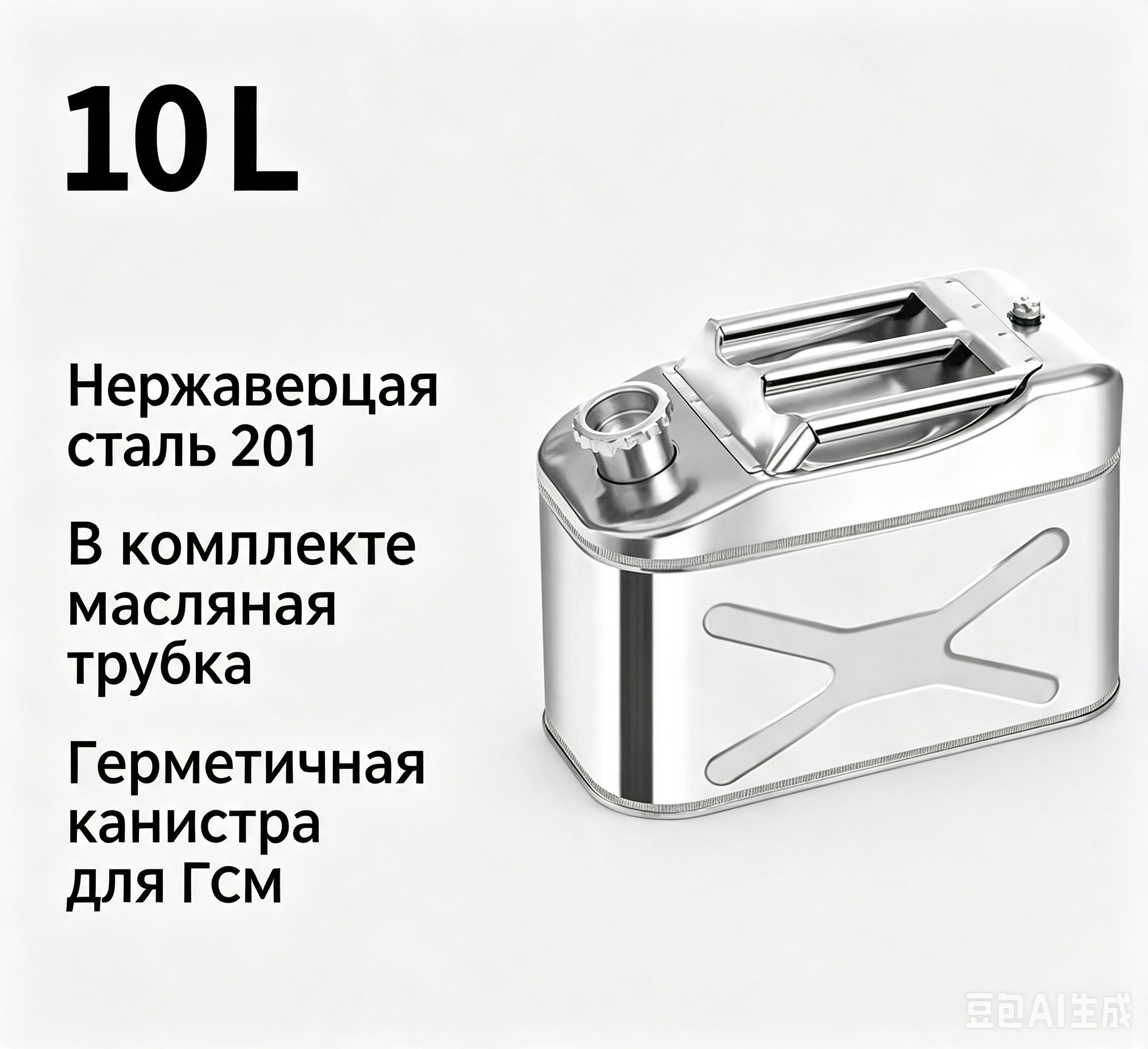 ：Канистра 10 л из нержавеющей стали 201, усиленный корпус, устойчива к сжатию, резьбовая герметичная крышка