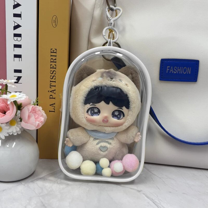 Белый защитный чехол из плотной ткани для фигурки 18 см от Zhou Shen Pop Mart, с сердечным крючком и плюшевым шариком,