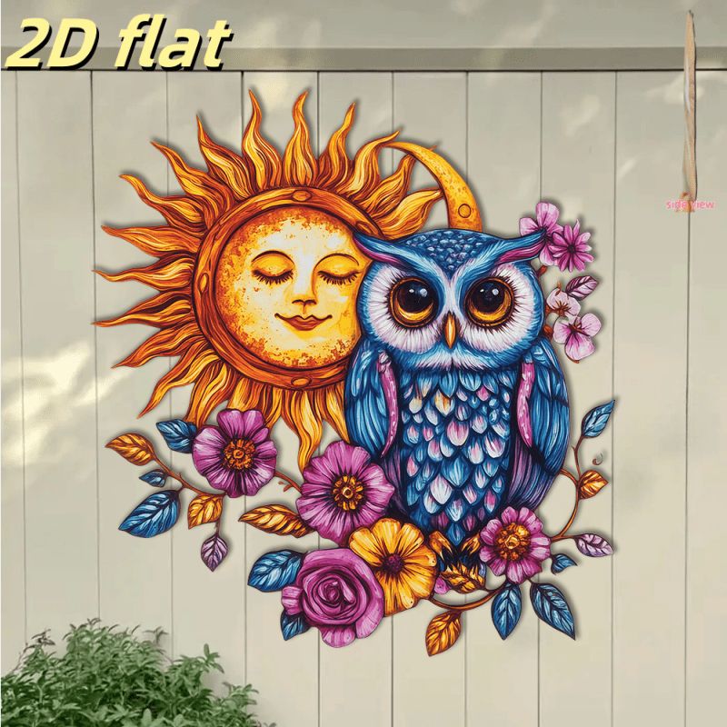 2D Flat. 1 шт. Кованое панно <Солнце и сова> на стену. Для сада, двора, гостиной, спальни. Декор к праздникам. Кантри-стиль.