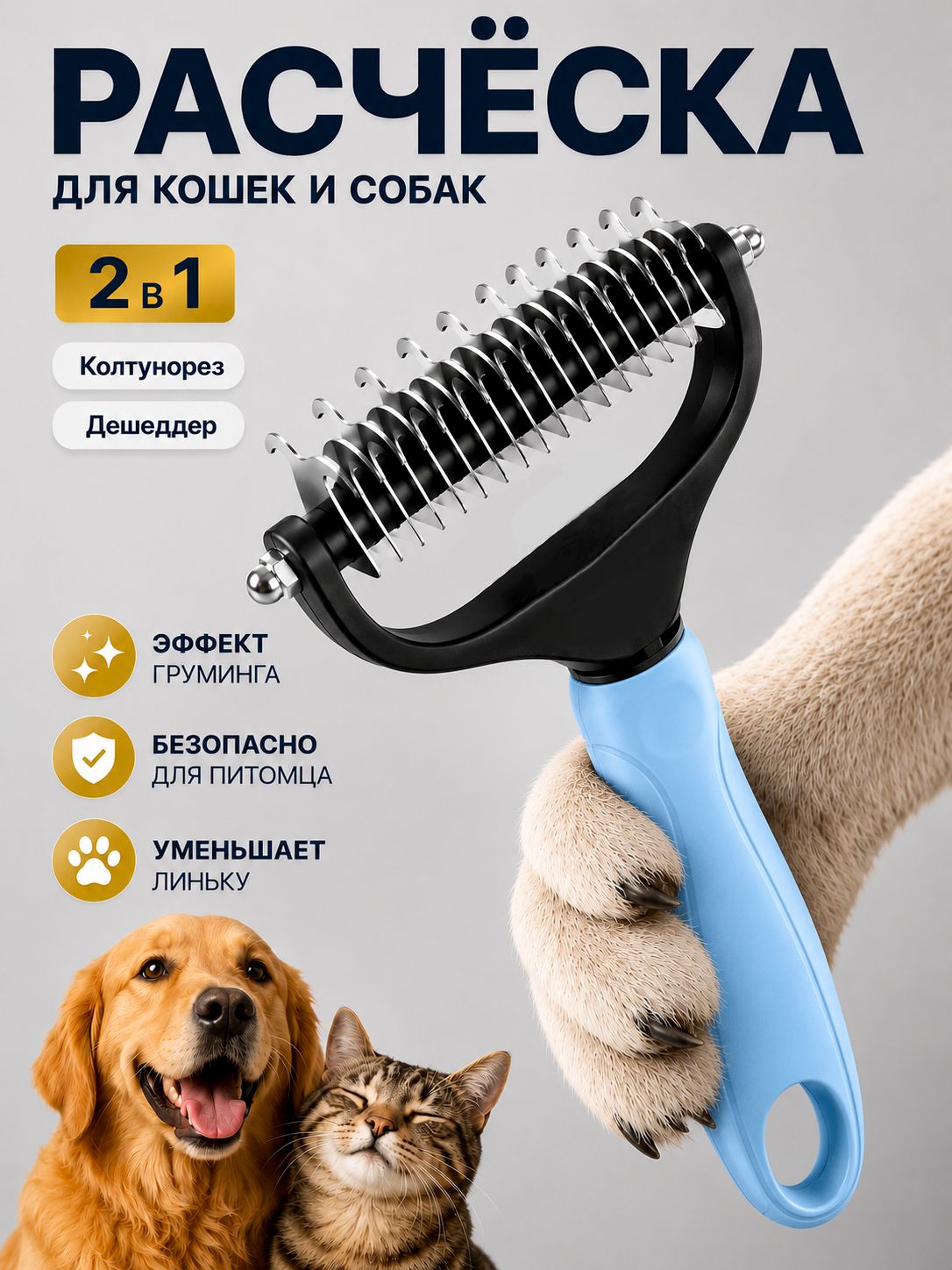 Колтунорез, дешеддер, расческа для кошек и собак