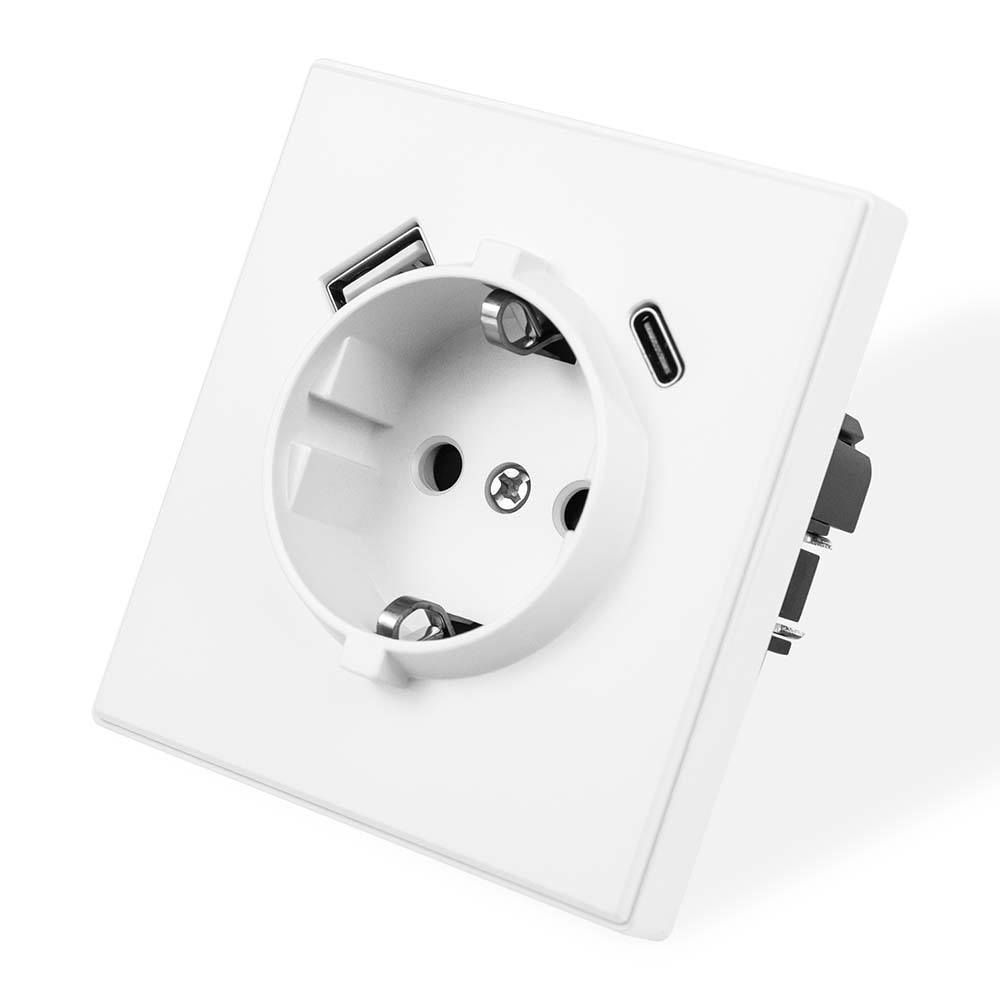 Розетка электрическая, белая, 1 пост, USB-A, USB-С, с рамкой Vell Air {V702085}