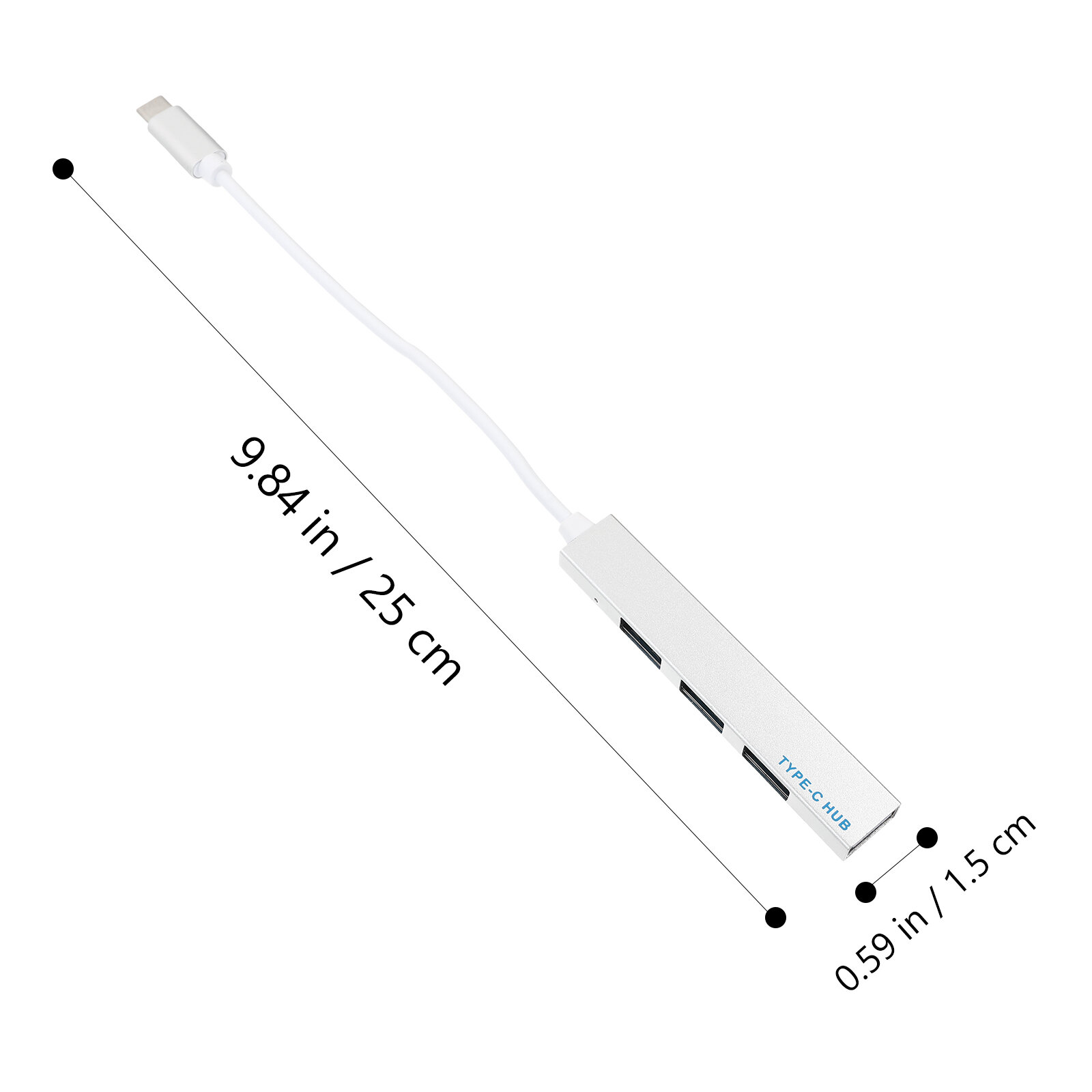 USB Хаб 4 Порта для Компьютера с Интерфейсом USB2 0 Расширитель Портов Алюминиевый Серебристый 25x1 5 см