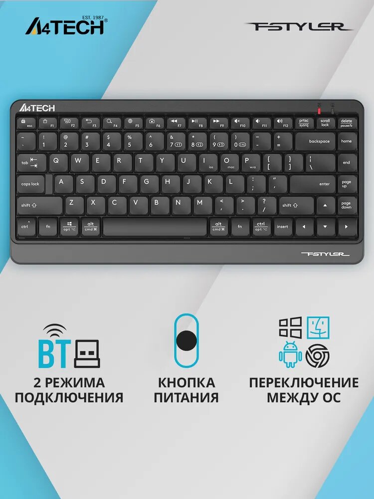 Клавиатура A4Tech Fstyler FBK11 беспроводная, черный/серый, USB, Bluetooth/радио