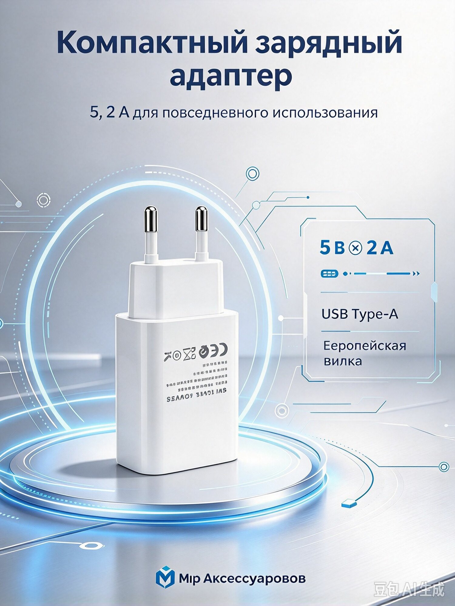 Зарядное устройство USBA 5V 2A 10Вт, сетевой адаптер питания с евровилкой ЕС, универсальная зарядка для смартфона, планшета, беспроводных наушников, колонки, защитой от перегрузки, блок питания 220В