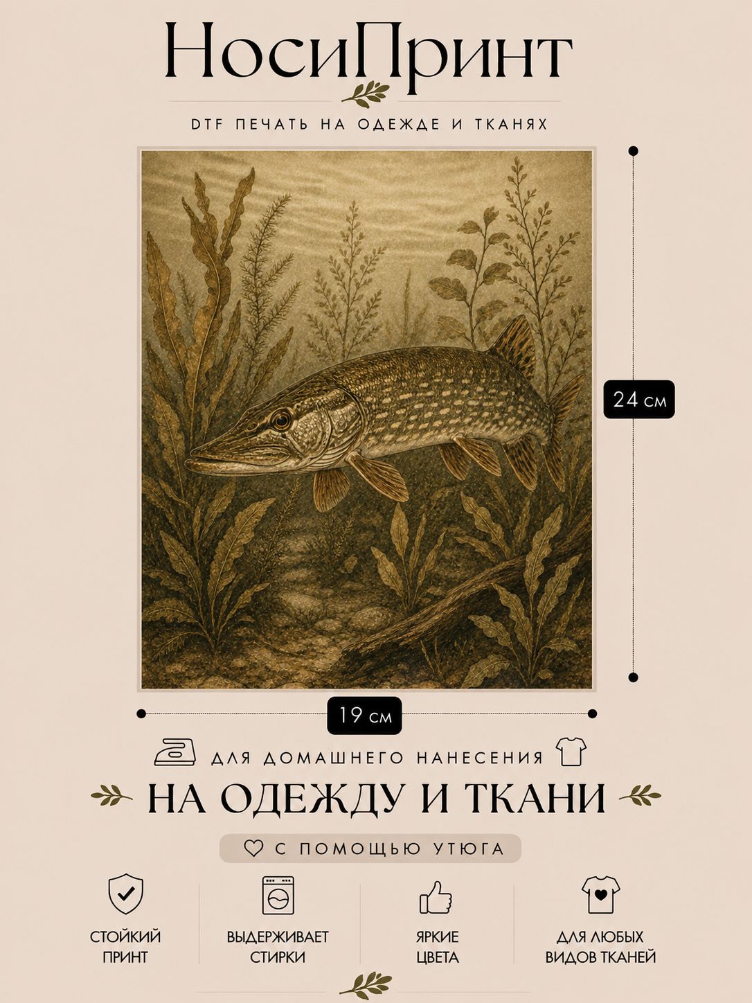 Термонаклейка для одежды / Термотрансфер 24х19см Щука НосиПринт Animals