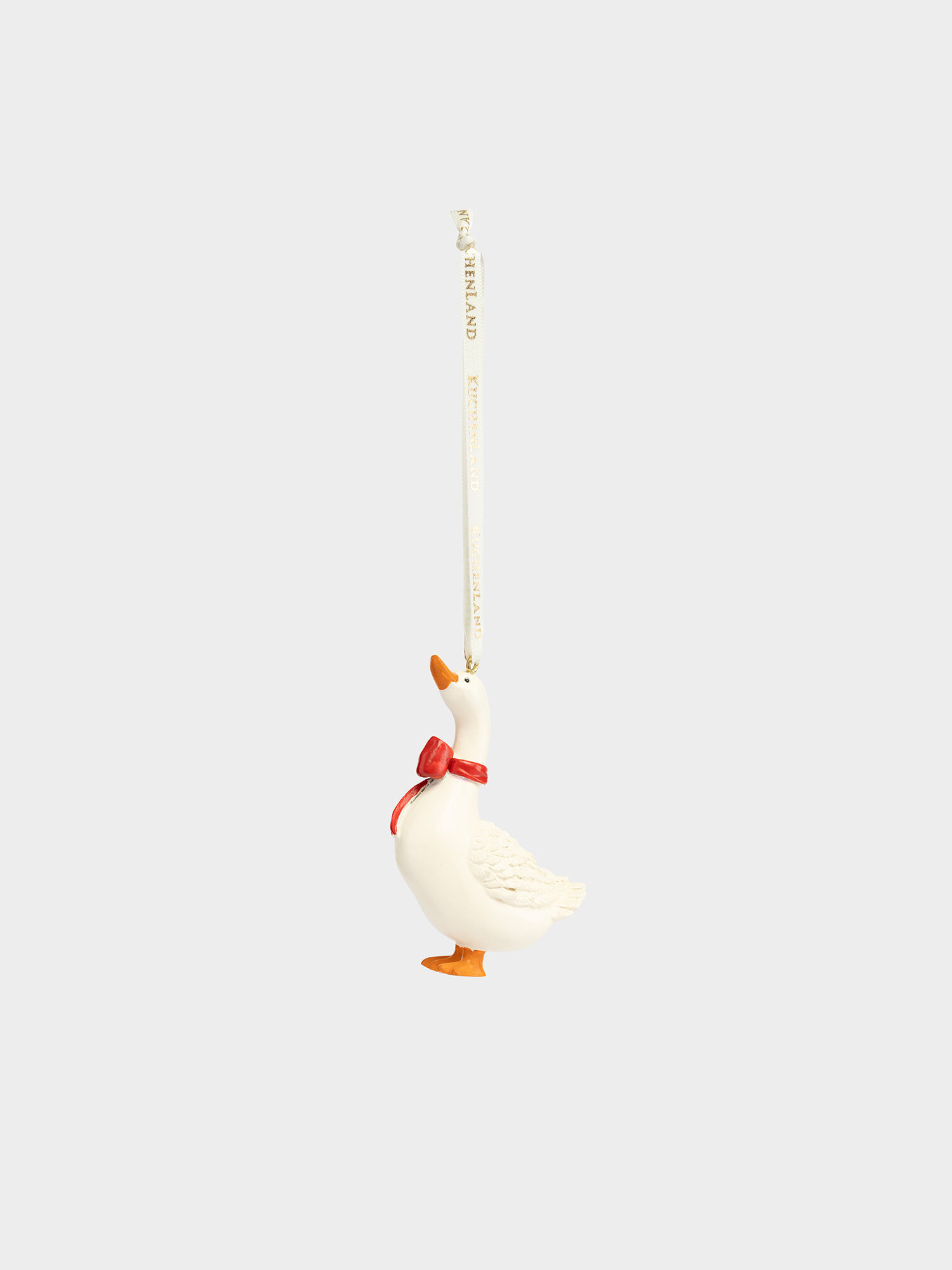 Игрушка елочная, 8 см, полирезин, белая, Гусь с бантом, Figure christmas, Kuchenland