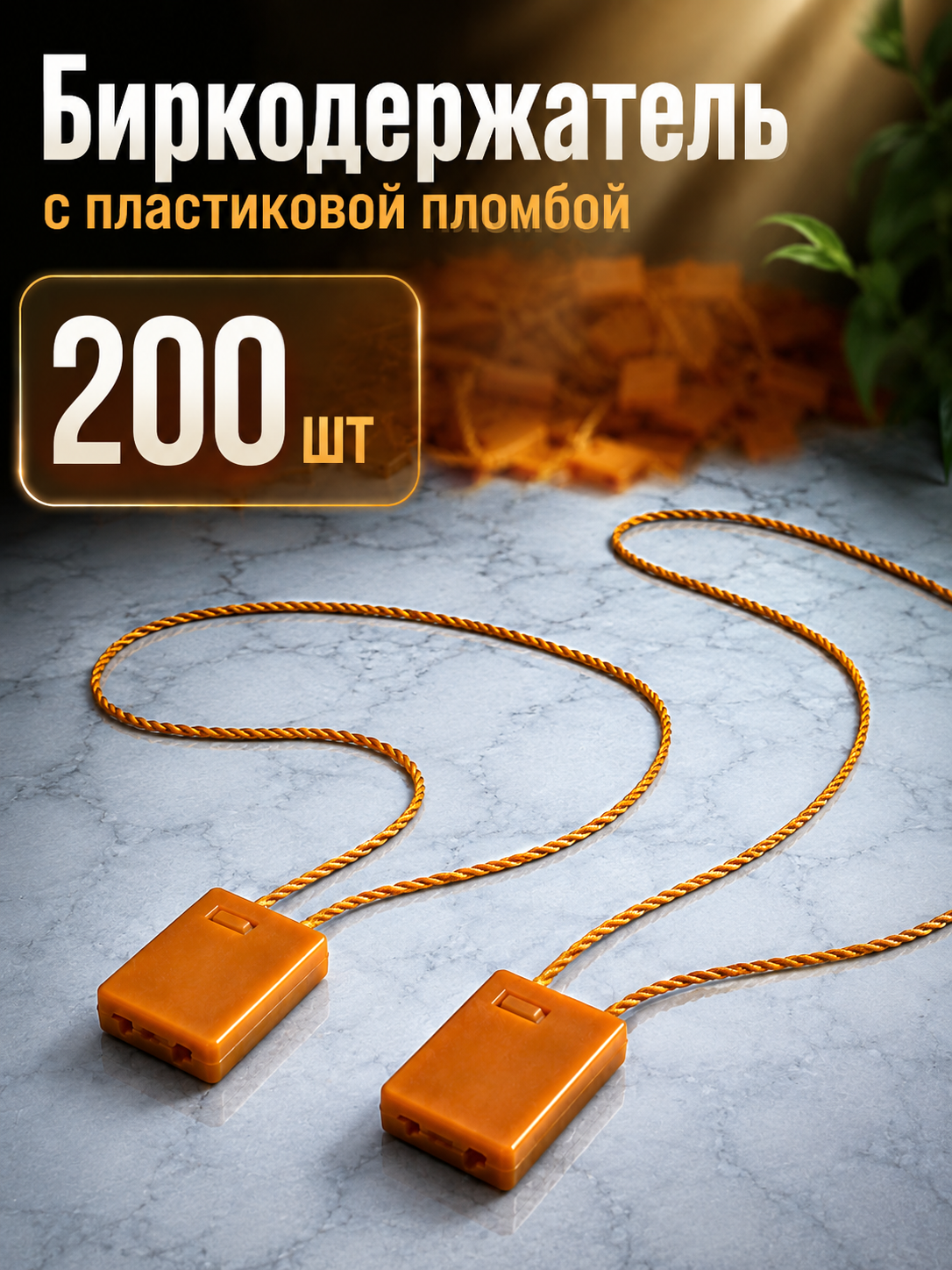 Биркодержатели веревочные с микропломбой 1000 шт, цвет золотисто-коричневый