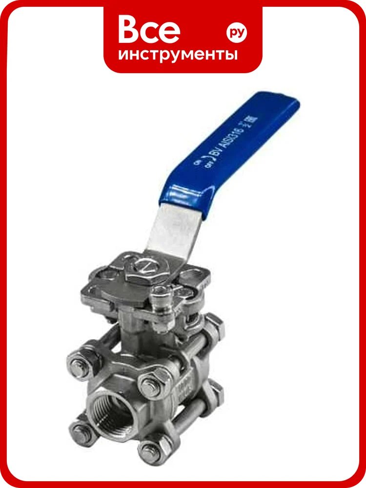 Кран шаровый муфтовый под привод NEWKEY нержавеющий (3PC), AISI316 DN15 (1/2"), (CF8M), PN64 NK-BMTp15/6