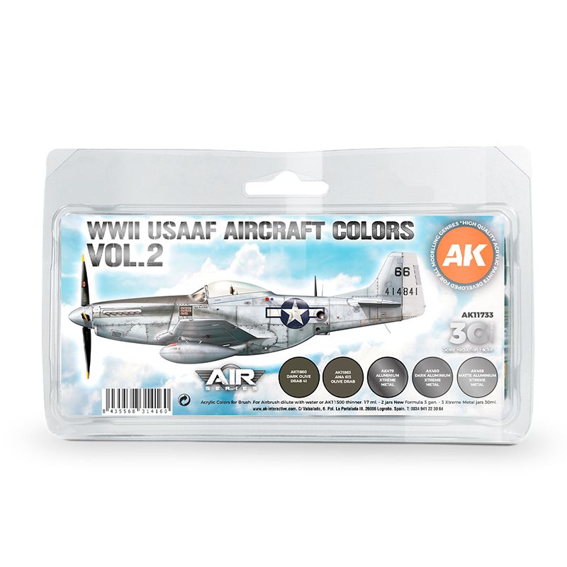 Набор красок AK Interactive - WWII USAAF Aircraft Colors Vol.2 Set 3G, 5 красок