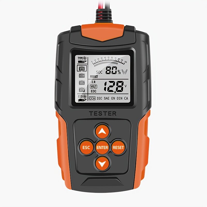 Тестер аккумулятора 12V/24V портативный для AGM, свинцово-кислотных, мотоциклетных и автомобильных батарей, желтый