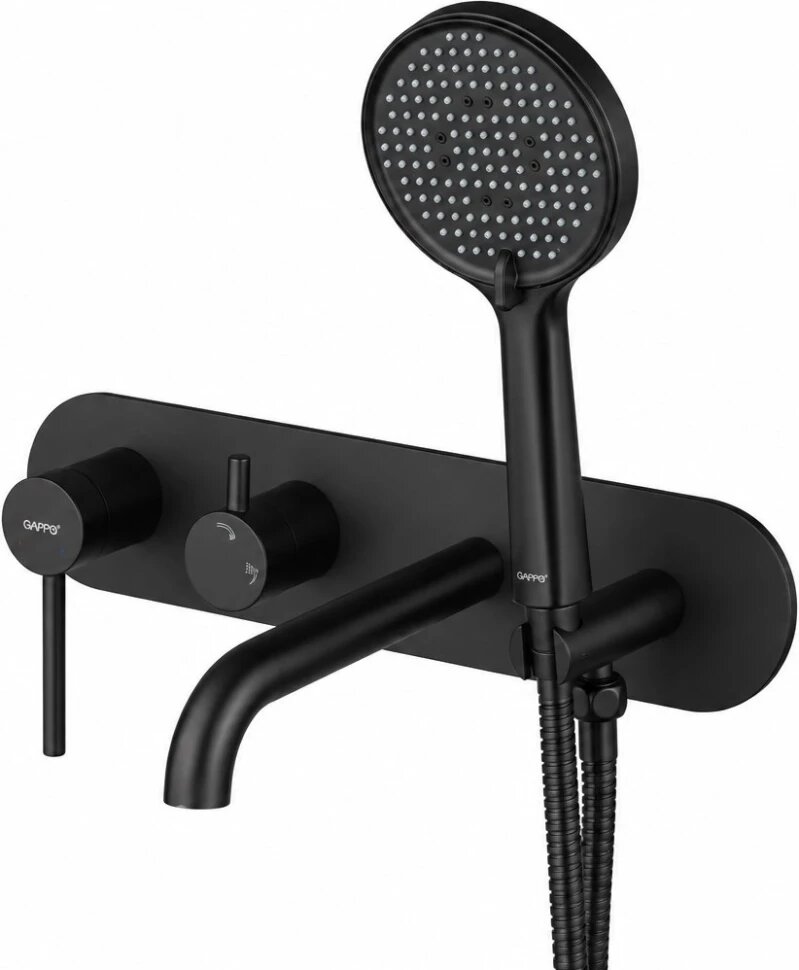 Смеситель для ванны Gappo G3306-6 встраиваемый, с душевым гарнитуром, черный матовый