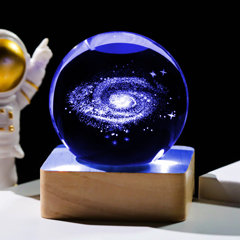 Ночник с 3D кристаллическим шаром Галактики, 6 см диаметр круглой сферы, белая коробка