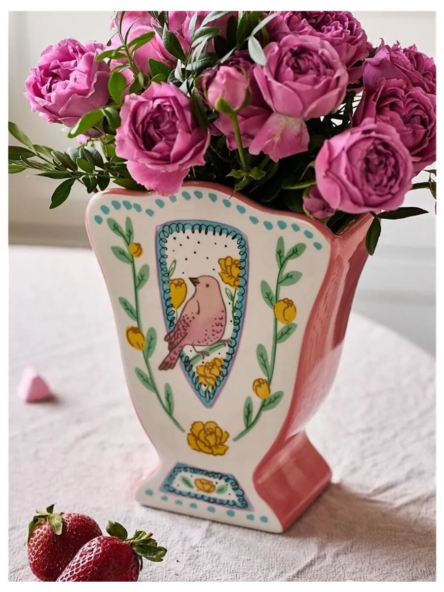 Ваза "Птичка в саду", 21 см, керамика