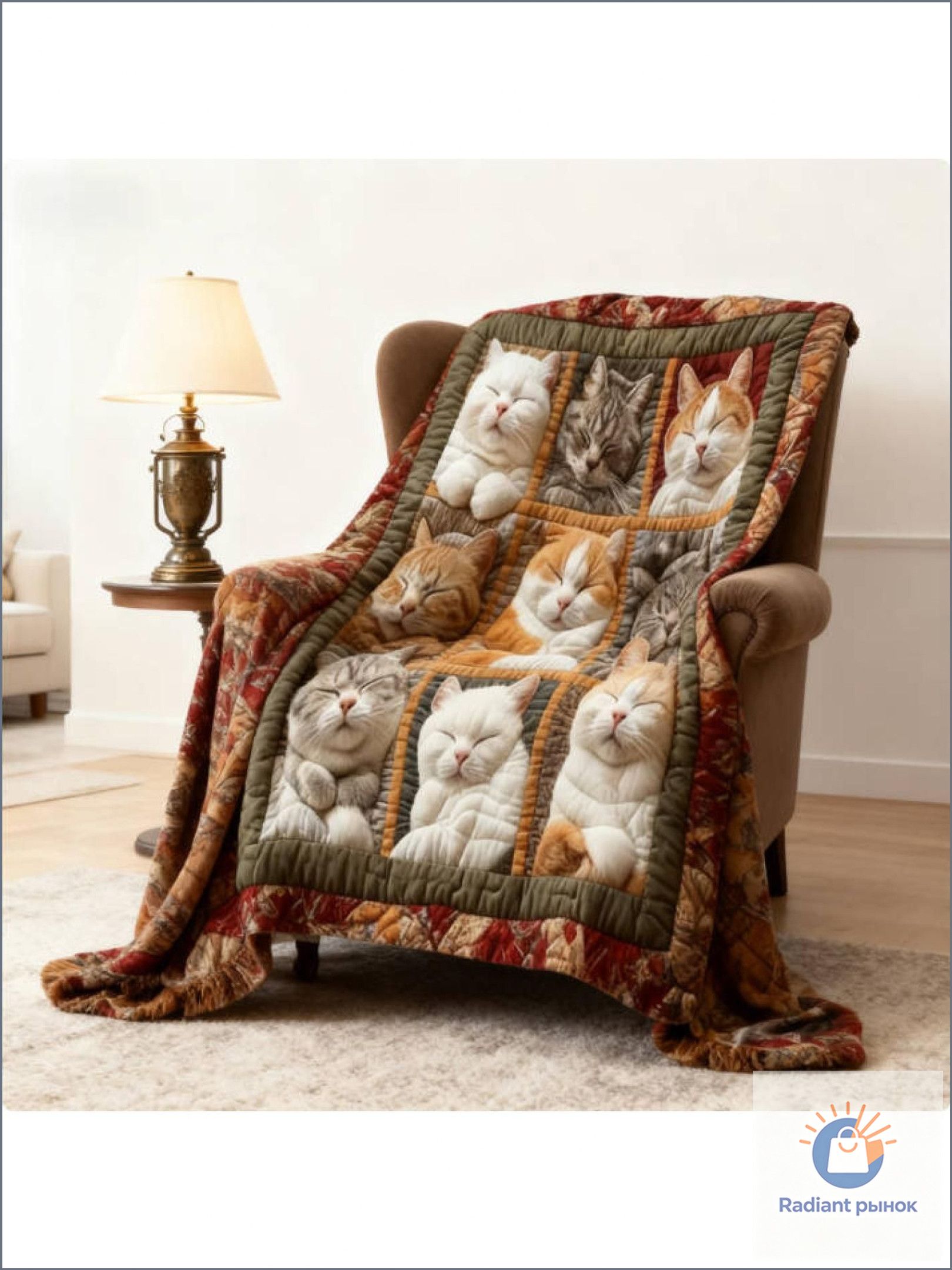 Плед 70x100 см плюшевый кот, котёнок разноцветный