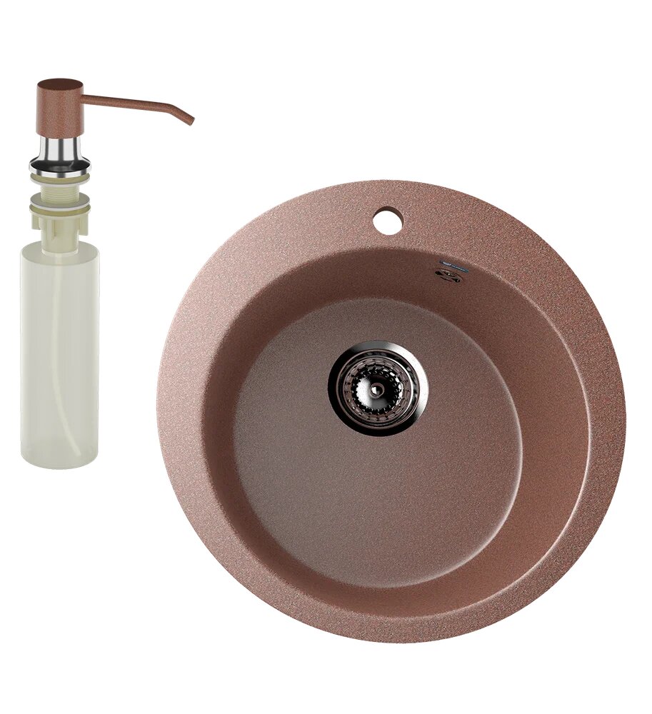 Мойка кухонная Ulgran U-405 307 мраморная, 49x49, круглая, мойка для кухни, коричневая, матовая