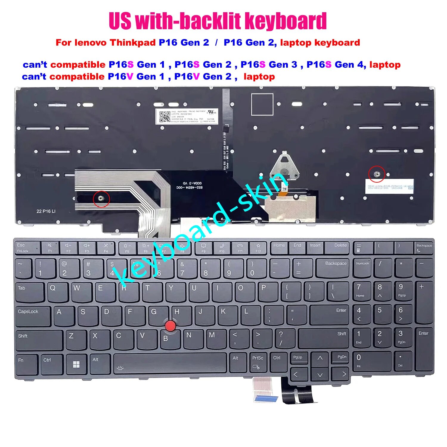 Клавиатура Lenovo Thinkpad P16 Gen 1 P16 Gen 2 с подсветкой