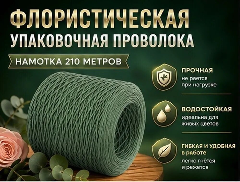 Проволока Для Флористики, Водонепроницаемая, Долговечная, Прочный Связывающий Материал, 210М, 1 Рулон