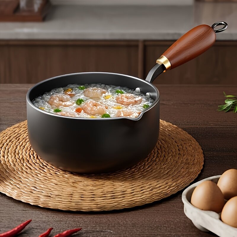 Чугунная кастрюля с деревянной ручкой, черная, с прочной крышкой, подходит для газовой и индукционной плиты, для варки, тушения и жарки