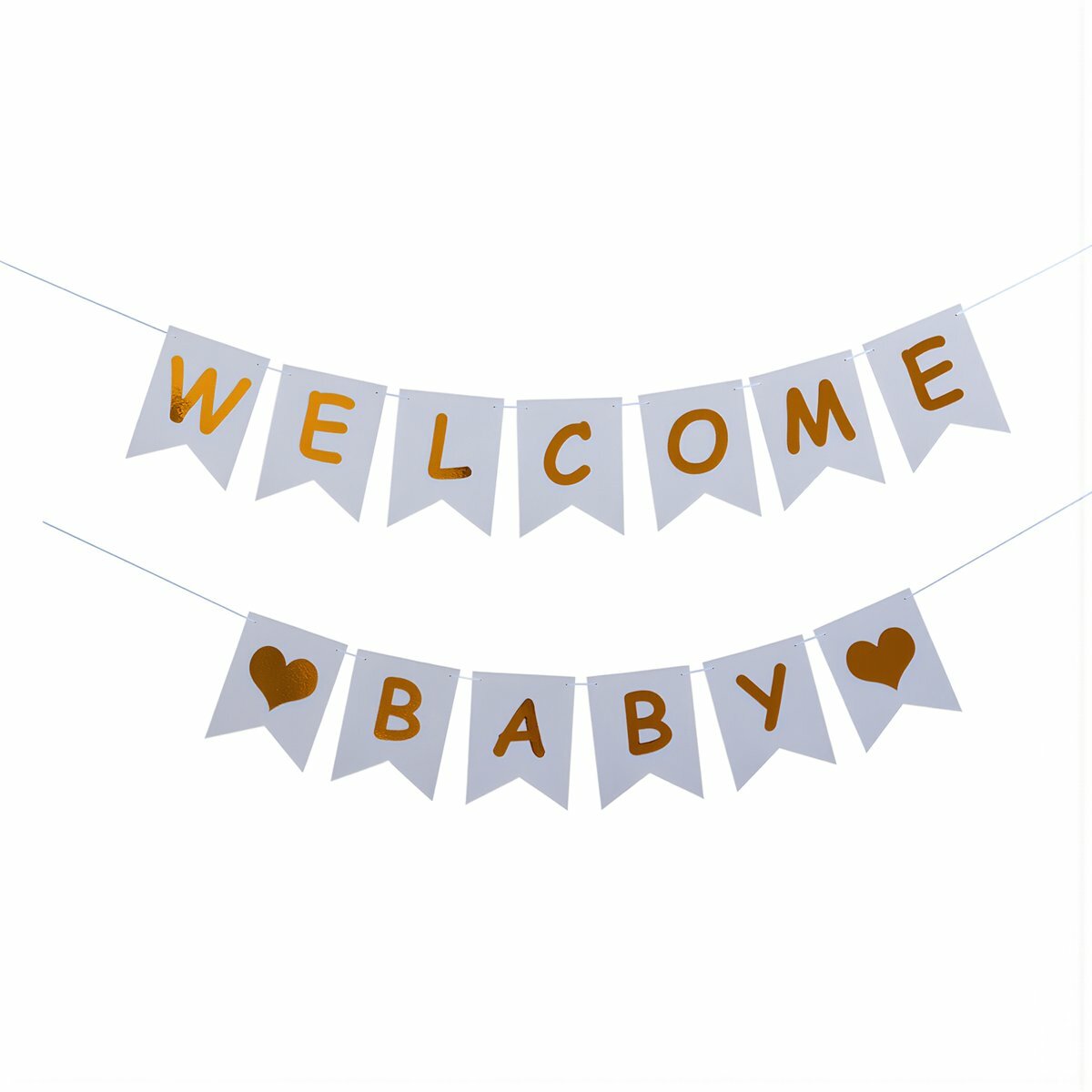 Гирлянда из бумаги WELCOME BABY золотое тиснение голубые сердечки для праздничного декора