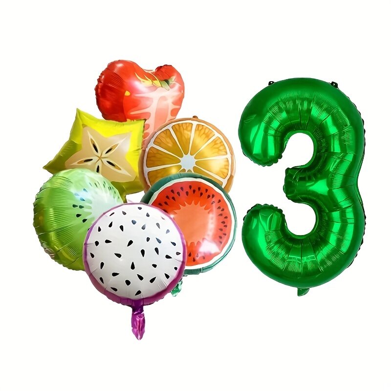 Фольгированные шары в форме фруктов, 7 шт, 18 дюймов, с цифрой 3, разноцветные, тропический стиль, для вечеринок, дней рождения, свадеб и выпускных