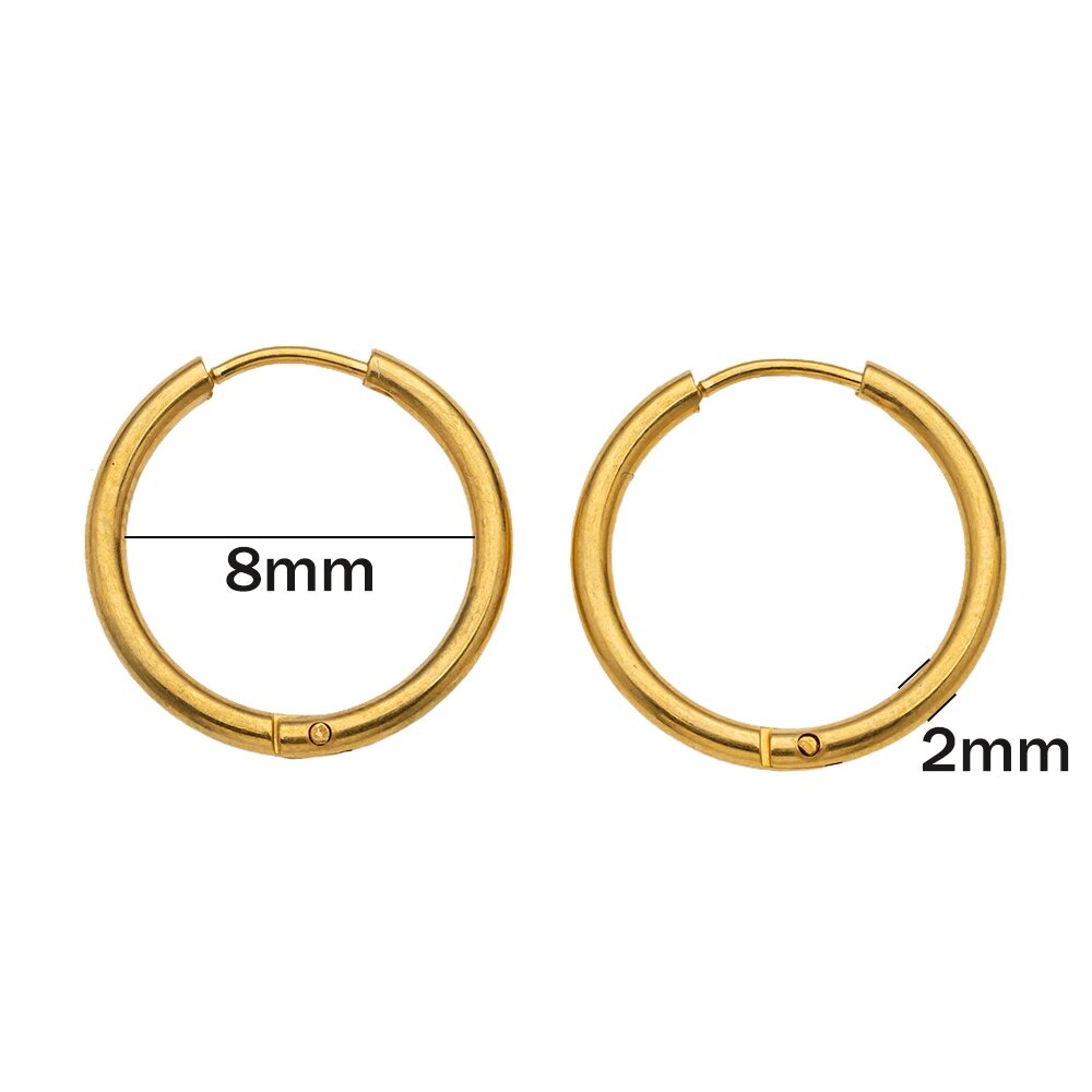 Сережки-кольца из нержавеющей стали 5 пар Gold 8mm