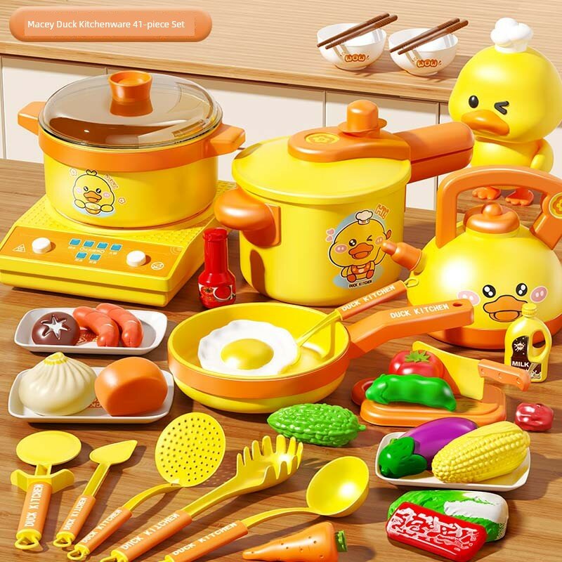 Little Duck 41-элементный игровой набор для кухни с электроплитой и симулированными звуками, обучающая игрушка для детей