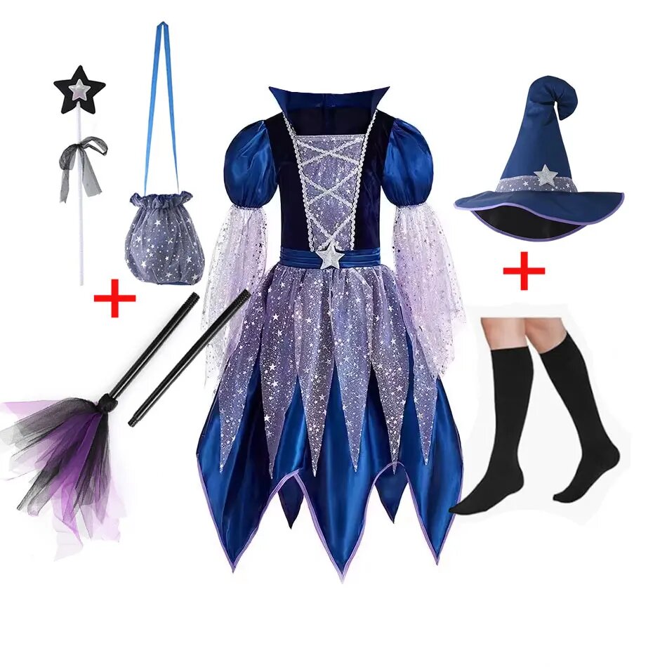 Костюм ведьмы для девочки, темно-синий, TAG 110, Witch dress 04