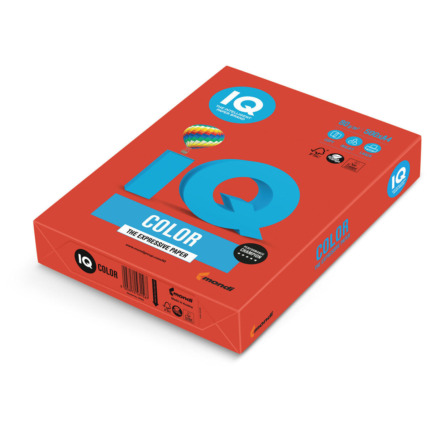 Бумага цветная IQ "Color Intensive" А4, 80 г/м2, 500 л, интенсив кораллово-красная CO44