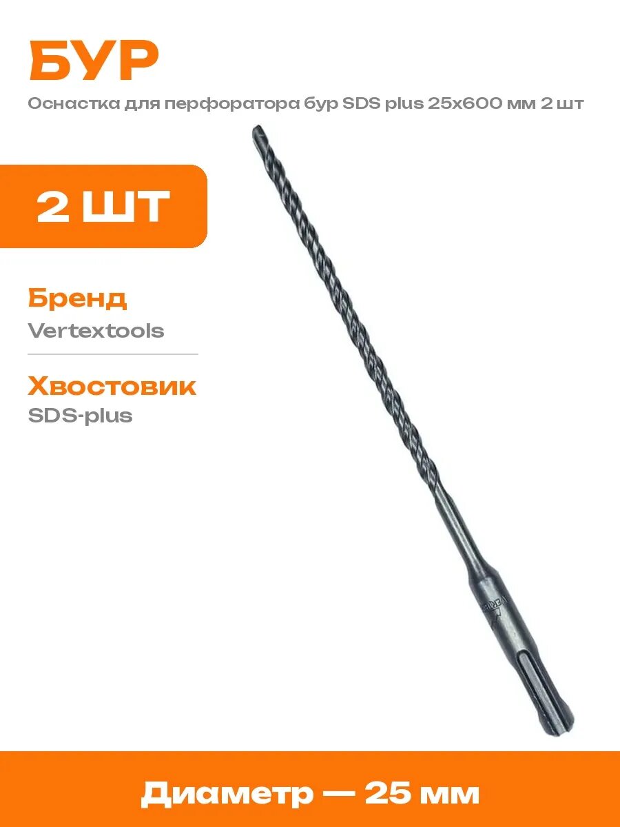 Бур для перфоратора SDS plus 25х600 мм 2 шт в упаковке