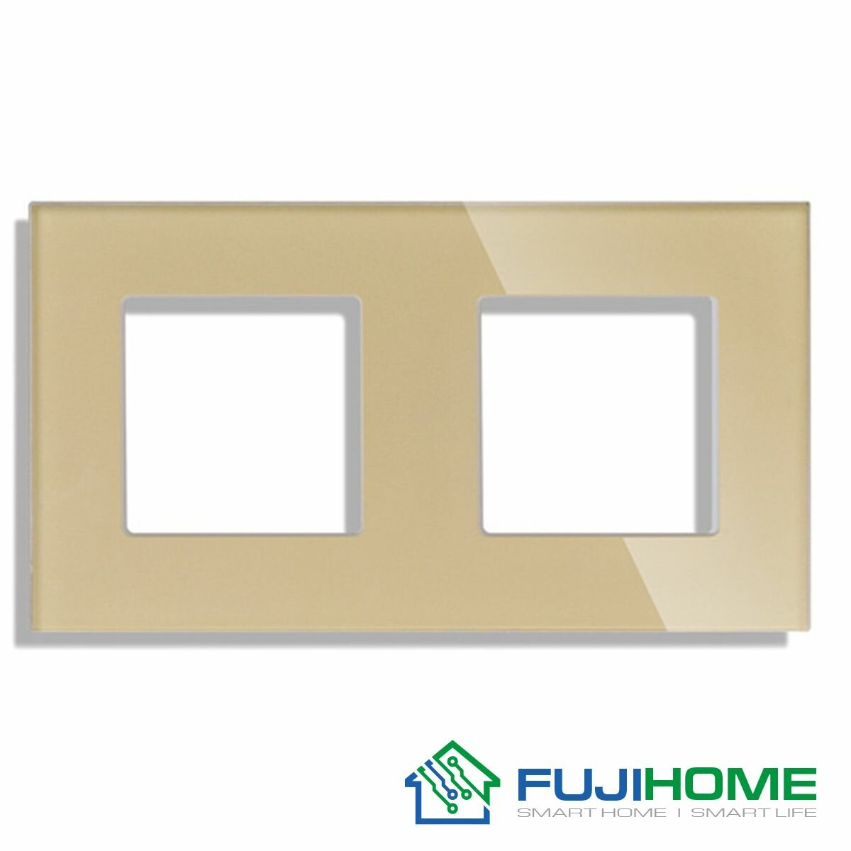 Рамка на 2 поста двойная, FUJIHOME TW-2F-GD, размер 157х86мм, закаленное стекло, цвет золотой. Для розеток, выключателей, терморегуляторов.